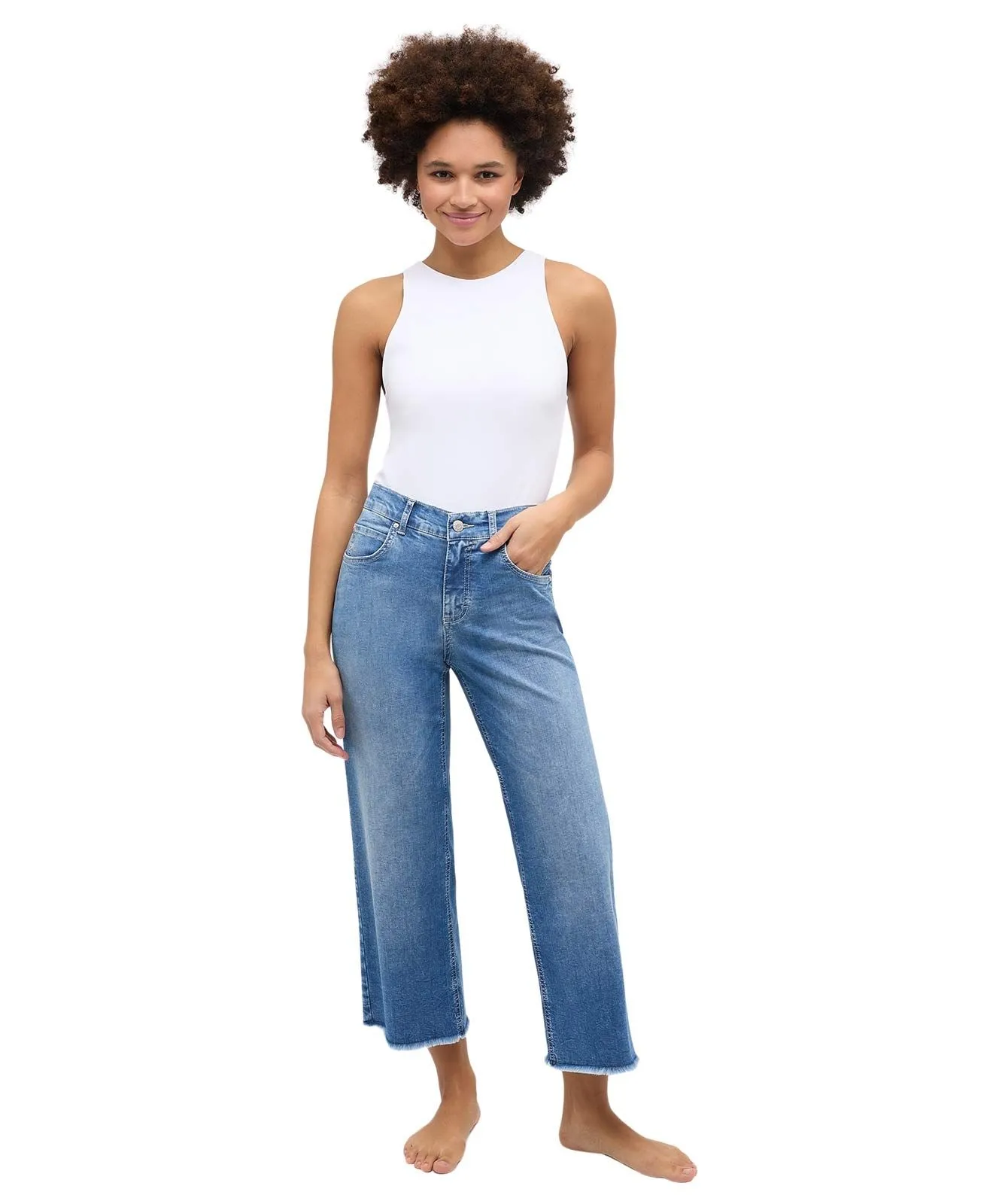 Angels Linn Fringe Jeans Culotte mit weitem Bein in blau