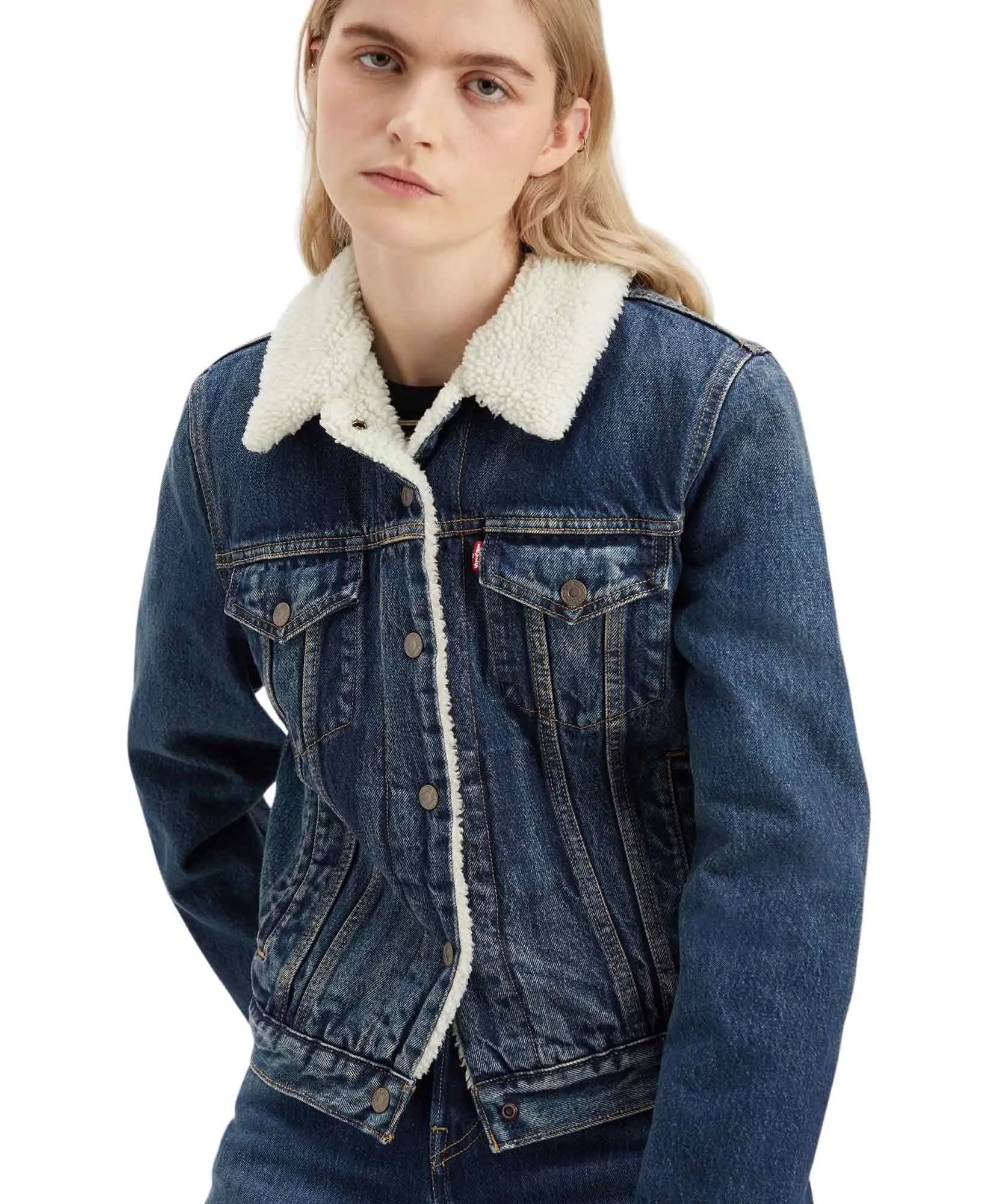 Levi’s Jeansjacke Trucker in Blau mit Sherpa-Futter