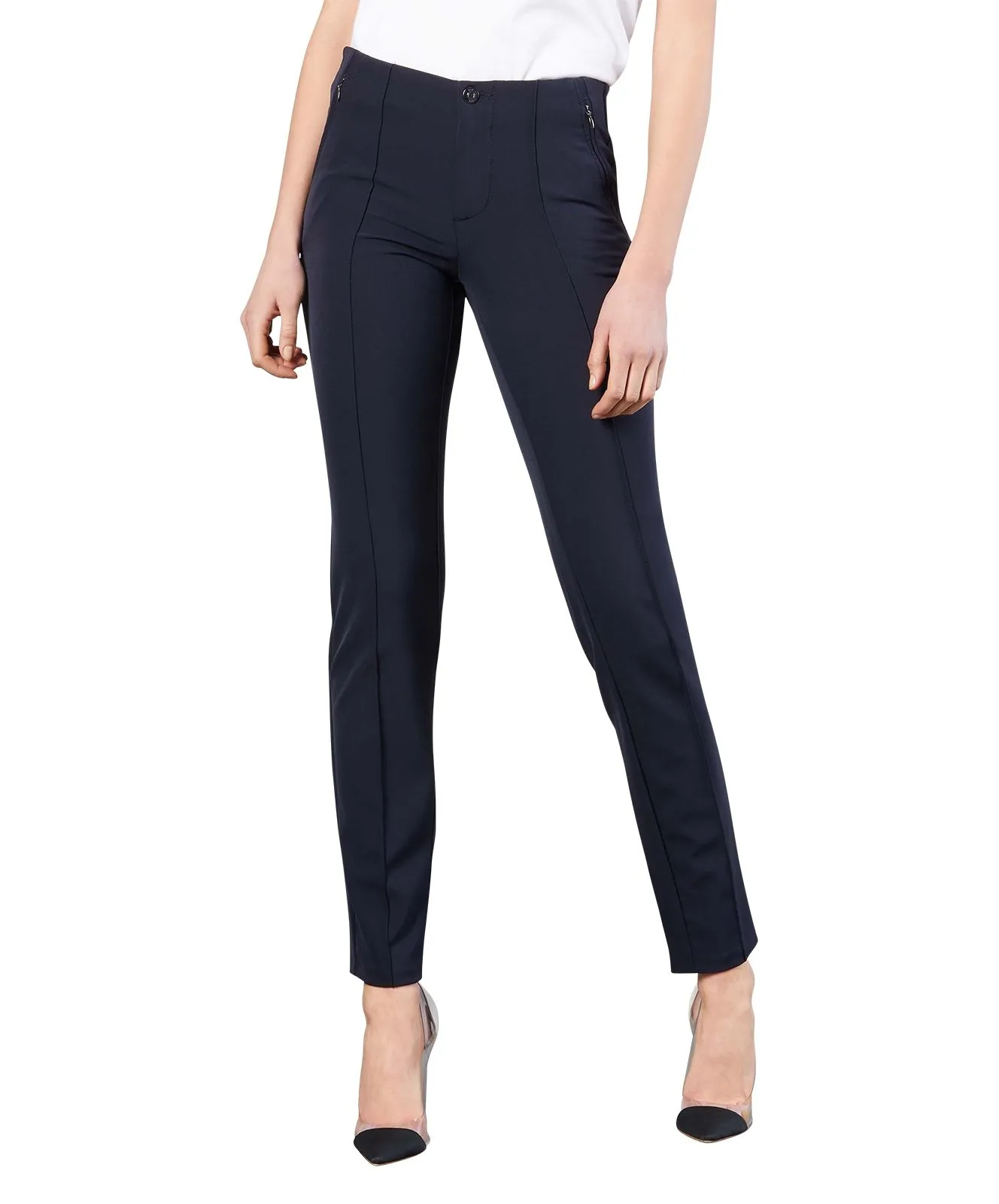 MAC Damen-Hose Slim Fit Anna Zip New in Dunkelblau